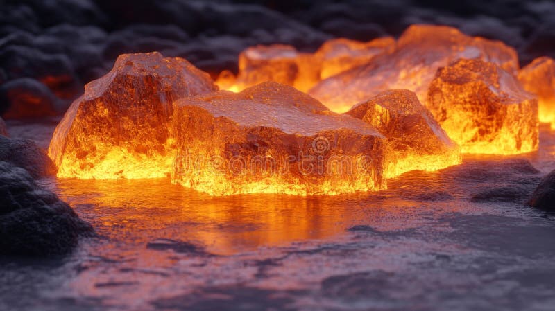Glowing Molten Lava Rocks Reflecting Light Stock Illustration ...