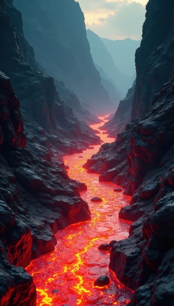 Glowing Molten River Flows between Colossal Metallic Structures ...