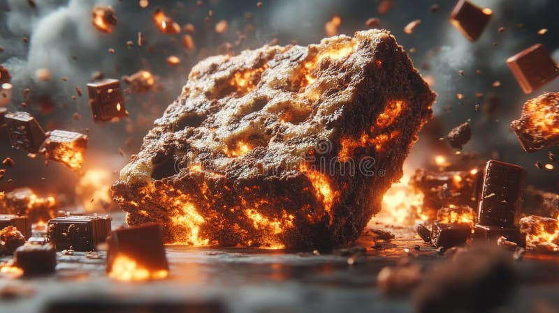 Glowing Molten Rock Amid Exploding Debris in Fiery Destruction Stock ...