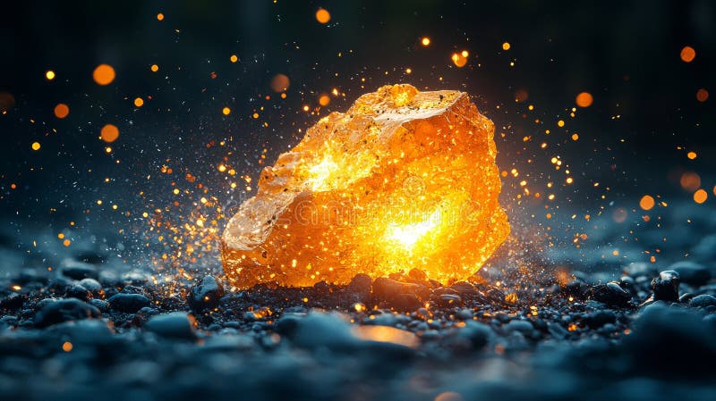 Glowing Molten Rock on a Dark Textured Surface Stock Photo - Image of ...