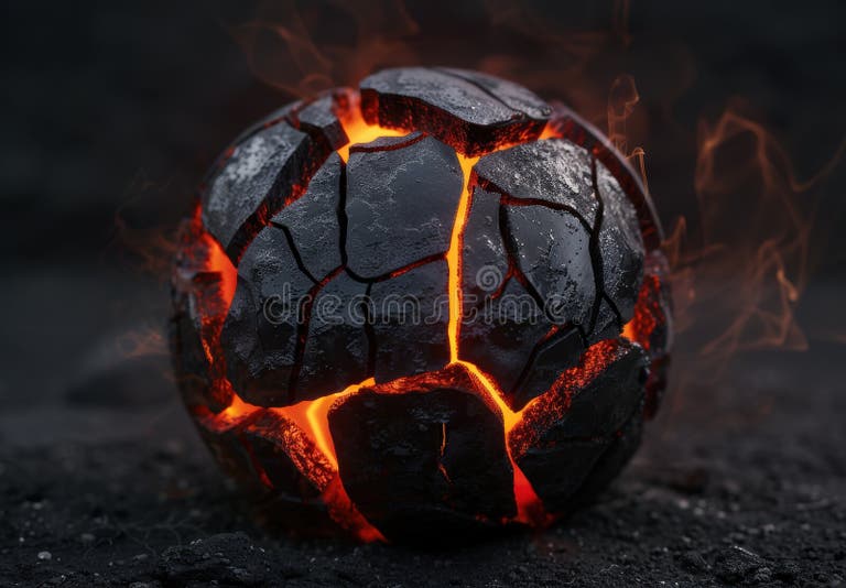 Glowing Molten Rock Erupting from Cracked Volcanic Surface Stock ...