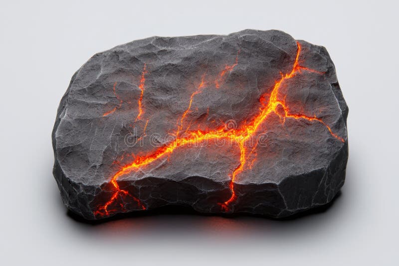 Glowing Molten Rock Inside a Volcanic Rock Stock Illustration ...