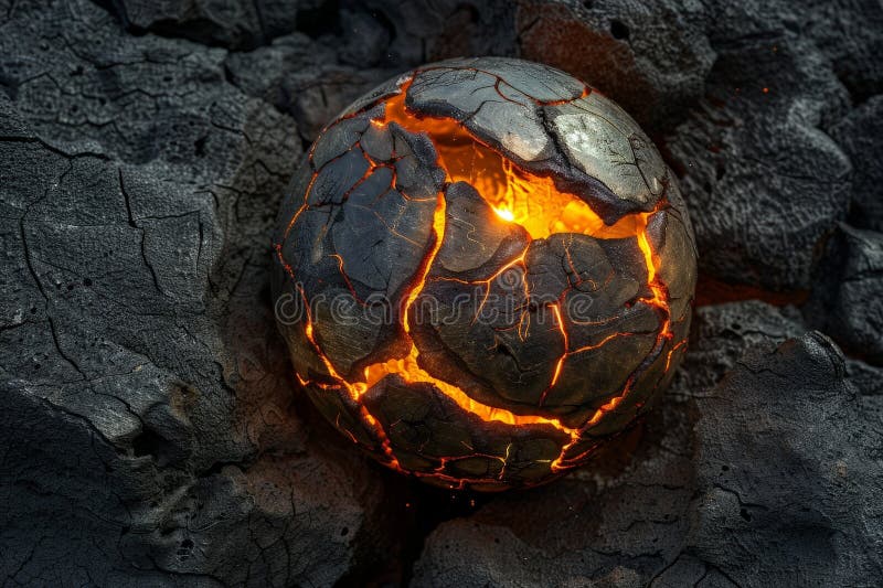 Glowing Molten Rock Sphere in Charred Environment Stock Illustration ...