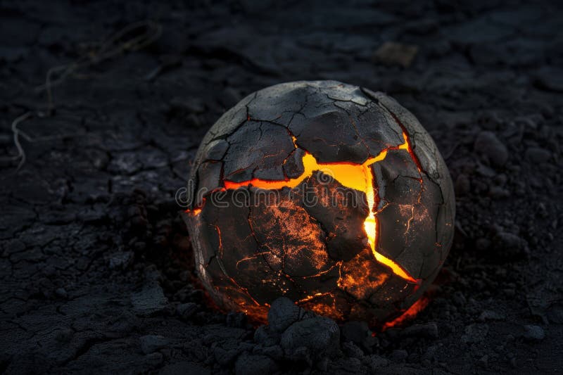 Glowing Molten Rock Sphere in Dark Environment Stock Illustration ...