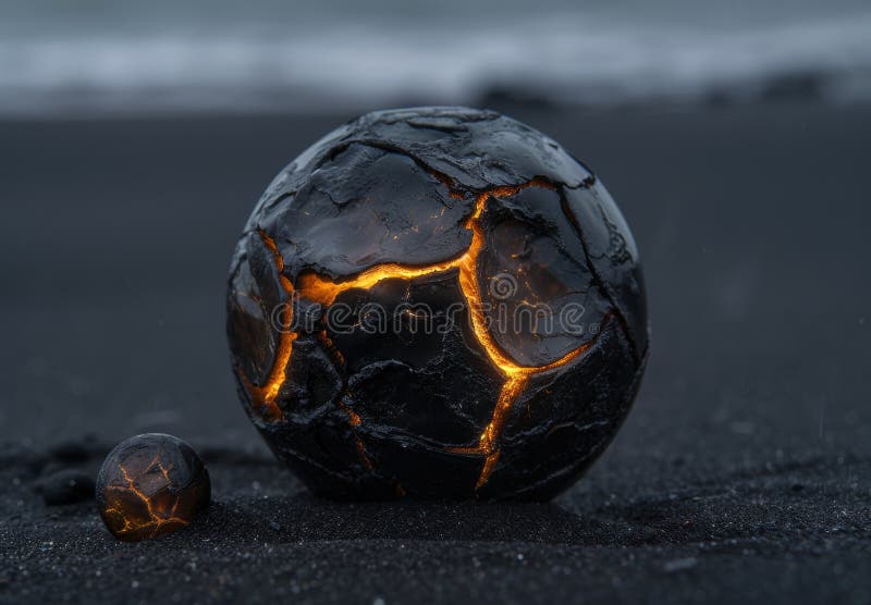 Glowing Molten Rock Sphere on Dark Surface Stock Illustration ...