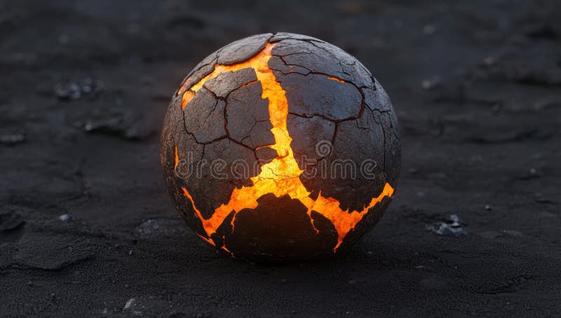 Glowing Molten Rock Sphere on Dark Surface Stock Illustration ...