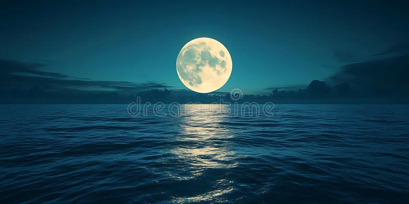 Glowing Moon Appearing To Rise from the Ocean Wallpaper Background ...