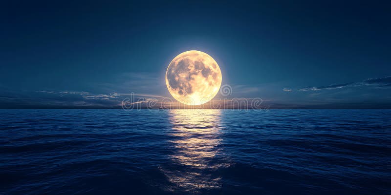 Glowing Moon Appearing To Rise from the Ocean Wallpaper Background ...