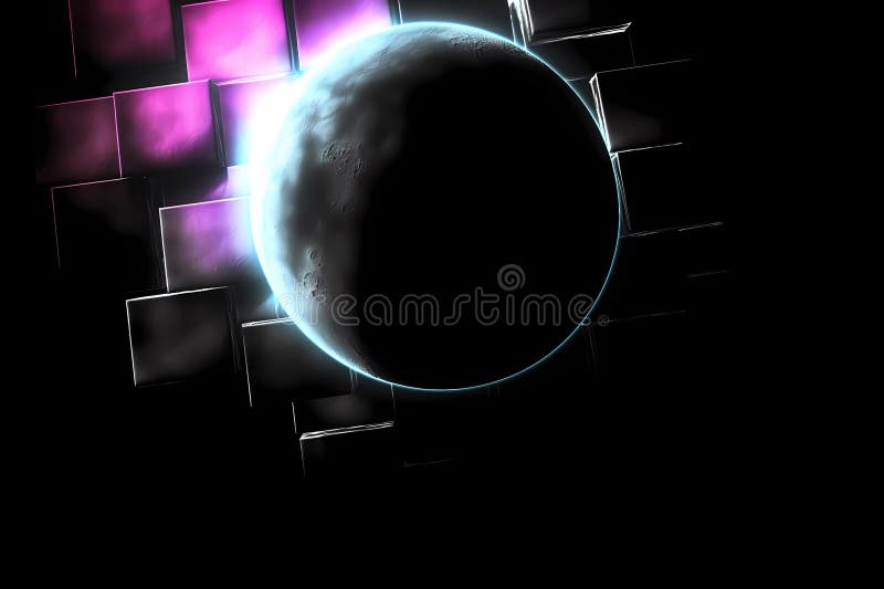 Glowing Moon Illuminated by a Background Pattern of 3D Cubes ...