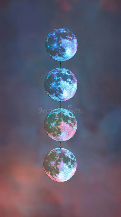Glowing Moon Phases in a Vertical Sequence Against a Colorful Sky Stock ...