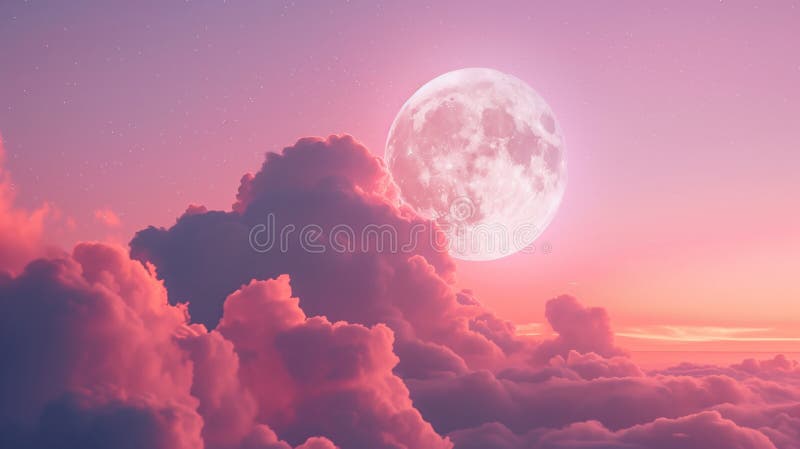 Glowing Moon in a Pink Sky a Celestial Celebration of the Full Moon in ...