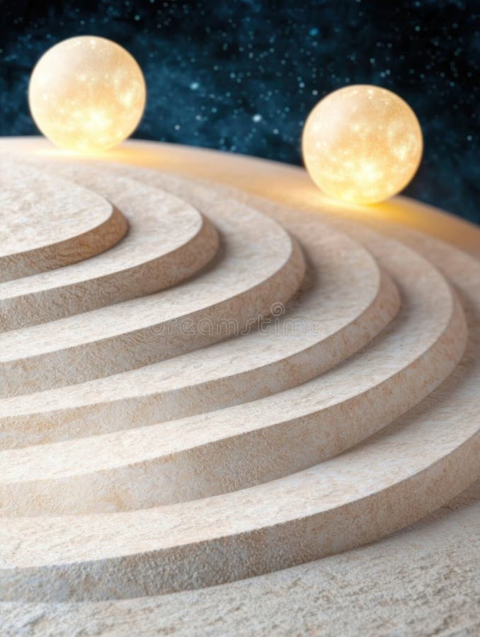Glowing Moon Spheres on Abstract Landscape Stock Illustration ...