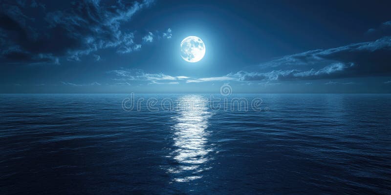 Glowing Moonlight Reflecting on a Calm Ocean Creating a Serene and ...