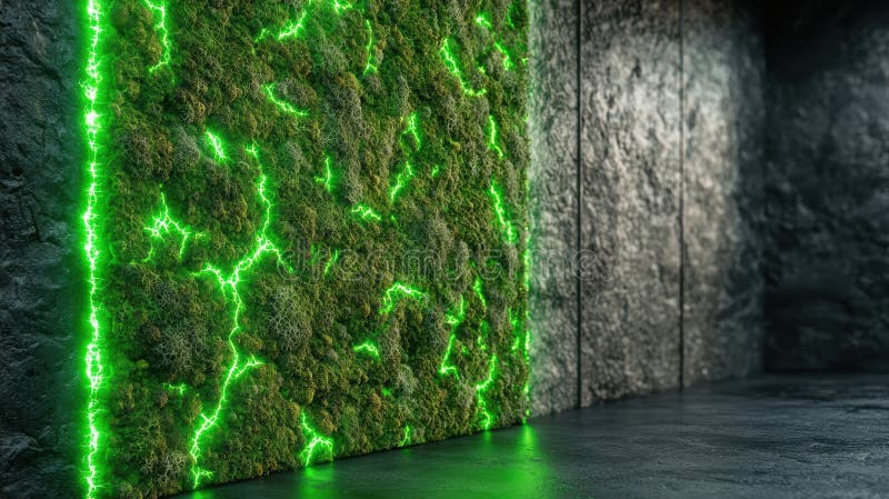 Glowing Moss-covered Cave Wall with Dramatic Lighting Stock ...