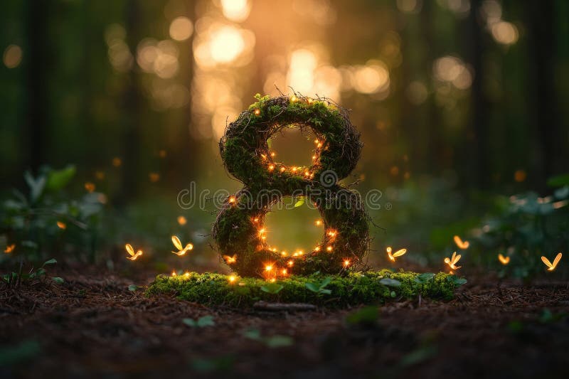 Glowing Moss-covered Number Eight in Enchanted Forest Stock ...