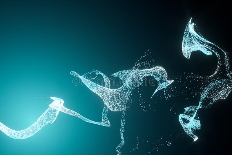 Glowing Motion Particles with Gradient Green Background, 3d Rendering ...