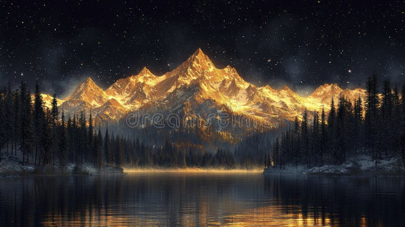 Glowing Mountain Range Shimmering Under Full Moon Stock Illustration ...