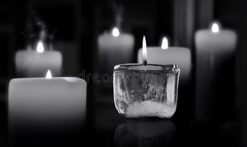 Glowing Mourning Candle in Darkness. Stock Image - Image of grieving ...