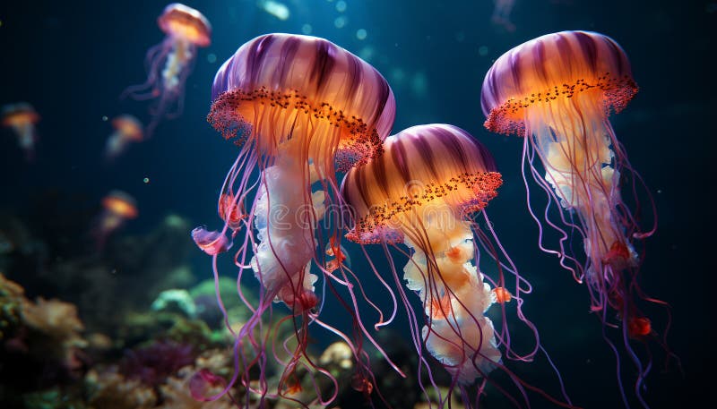 Glowing, Multi Colored Fish Swim in the Deep, Translucent Sea Generated ...