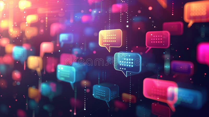 Glowing Multi-colored Icons Symbolizing Messages or Chats. they Float ...