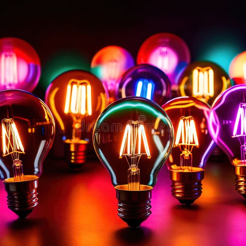 Glowing Multicolored Lightbulbs Indicating Diversity and Creative Ideas ...