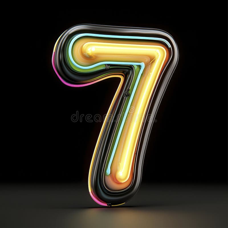 Glowing Multicolored Neon Number Seven 3D Render Stock Illustration ...