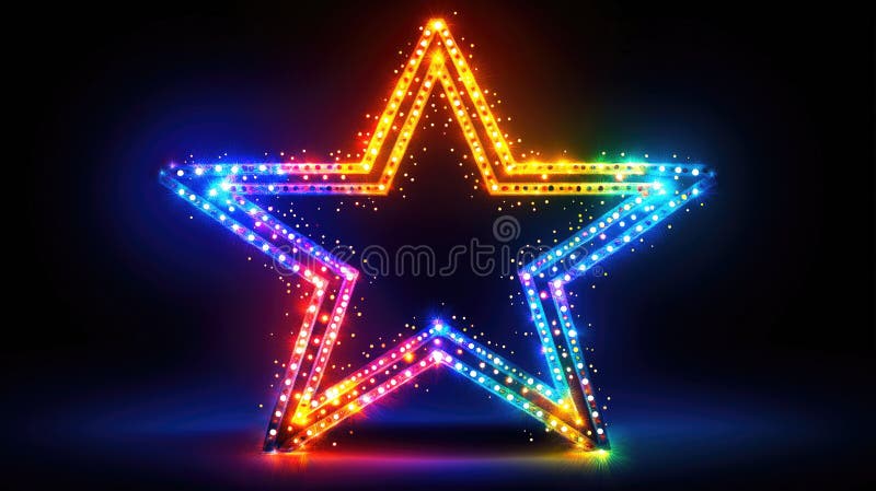 Glowing Multicolored Neon Star with Sparkling Lights on Black ...