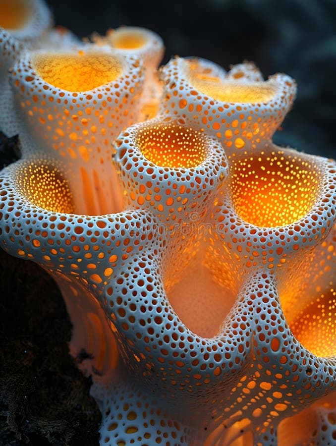 Glowing Mushroom with Intricate Patterns in a Dark Forest Stock ...