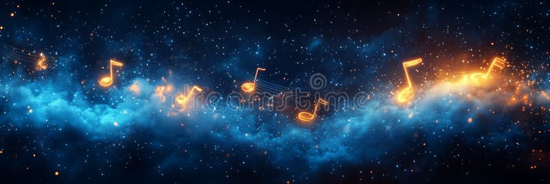 Glowing Music Notes Floating in Starry Nebula Clouds. Generated by AI ...
