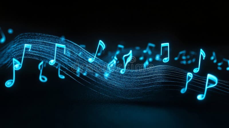 Glowing Music Notes Flowing on Digital Sound Wave Stock Photo - Image ...