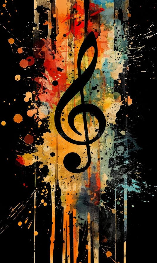 Glowing Music Notes, Painted on Grunge Paint Splashes Stock ...