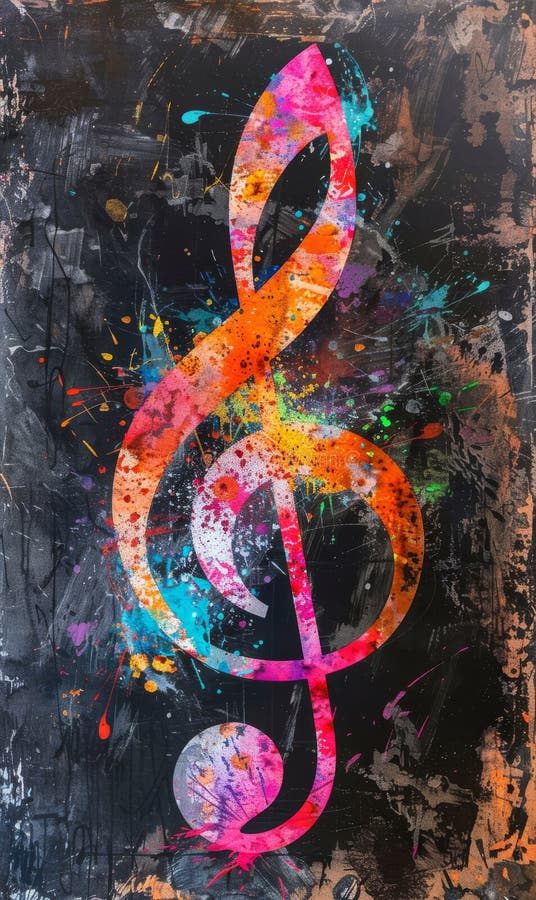 Glowing Music Notes, Painted on Grunge Paint Splashes Stock ...