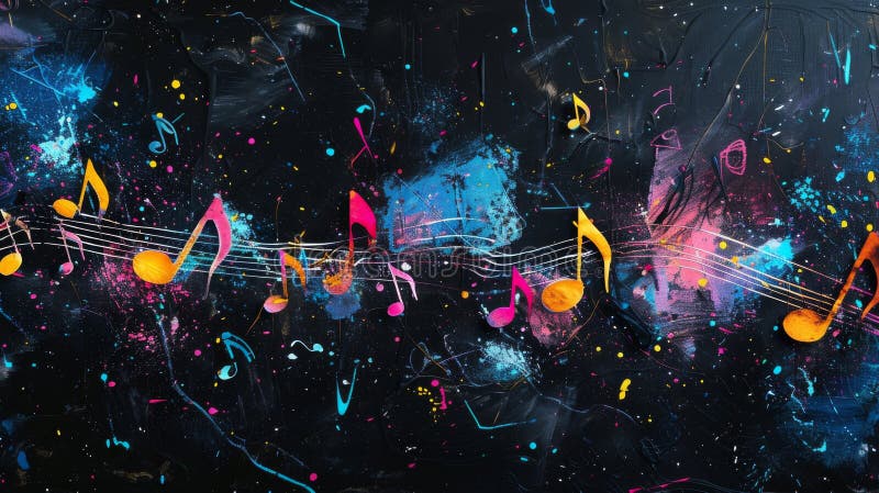 Glowing Music Notes, Painted on Grunge Paint Splashes Stock ...