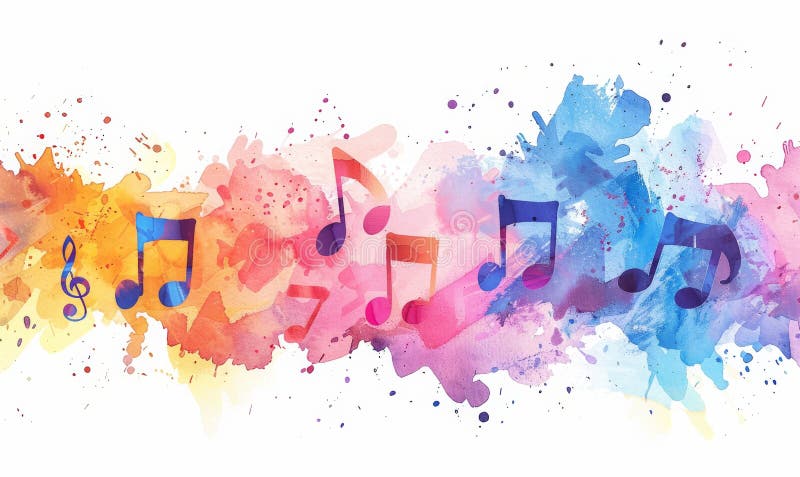 Glowing Music Notes, Painted on Grunge Watercolor Paint Splashes Stock ...