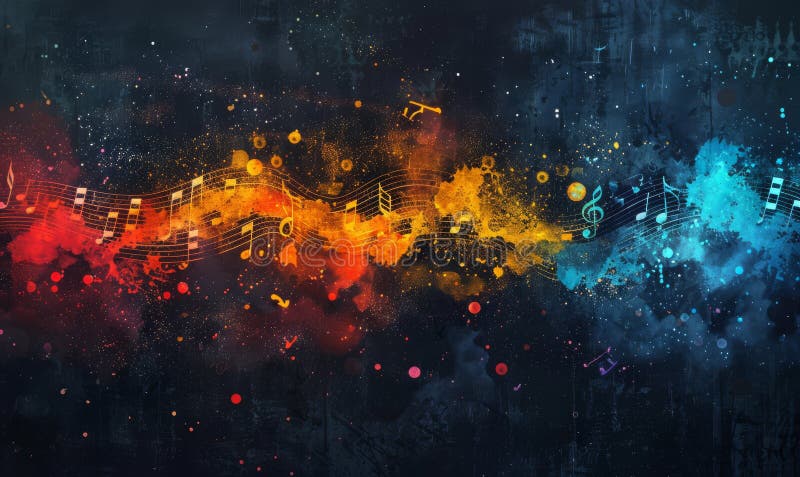 Glowing Music Notes, Painted on Grunge Watercolor Paint Splashes Stock ...