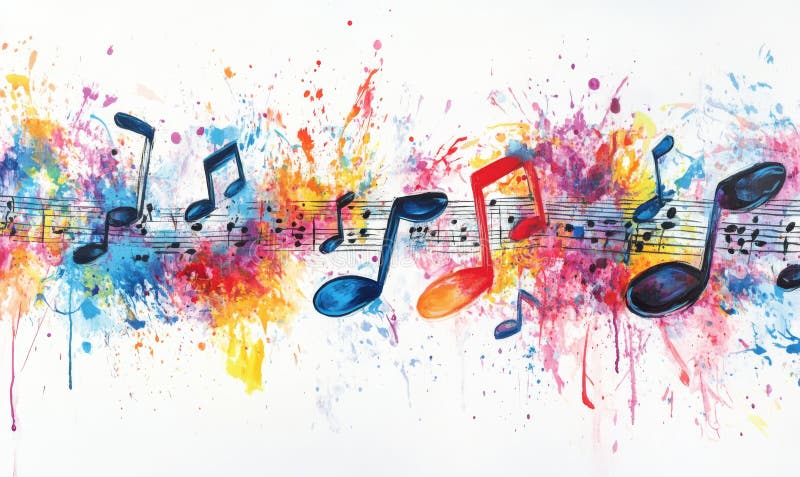 Glowing Music Notes, Painted on Grunge Watercolor Paint Splashes Stock ...