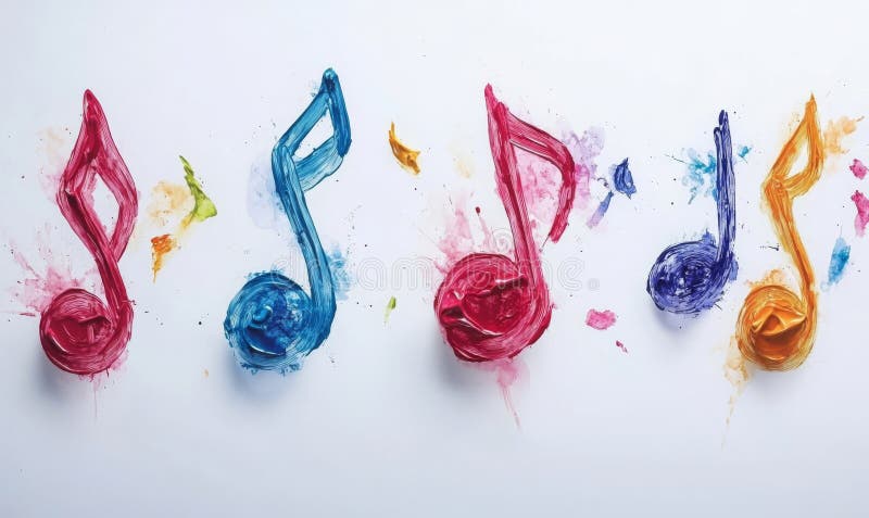 Glowing Music Notes, Painted on Grunge Watercolor Paint Splashes Stock ...