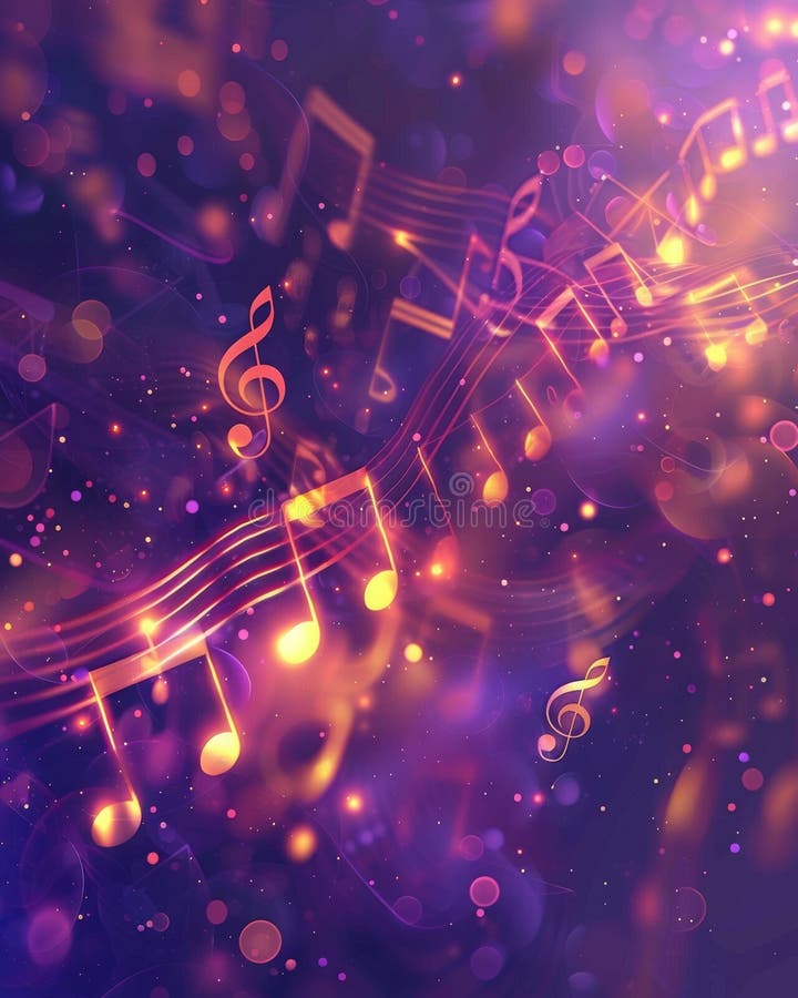 Glowing Music Sheets Notes on Beautiful Lights Bokeh Background Stock ...