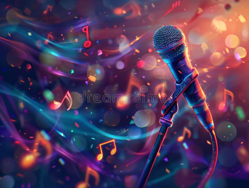 Microphone with Music Notes Background Stock Illustration ...