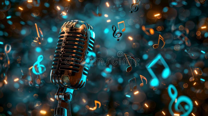 Microphone with Music Notes Background Stock Illustration ...