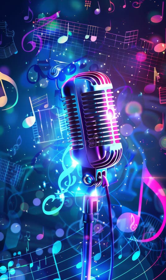 Microphone with Music Notes Background Stock Illustration ...