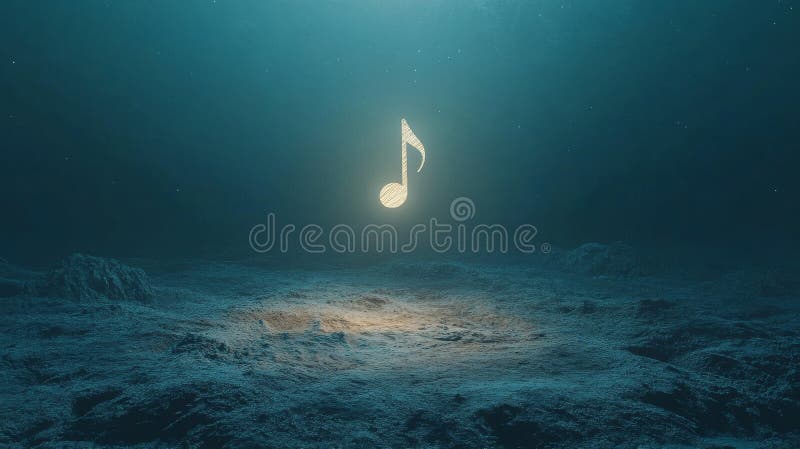 Glowing Musical Note Floating Over Ocean Floor Stock Illustration ...