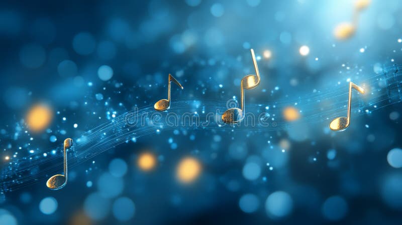 Glowing Musical Notes on Abstract Blue Background Stock Illustration ...
