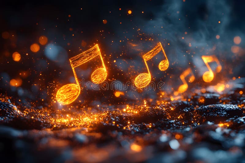 Fiery Musical Notes in a Dramatic Night Scene for Creative Design ...