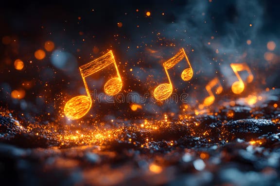 Fiery Musical Notes in a Dramatic Night Scene for Creative Design ...