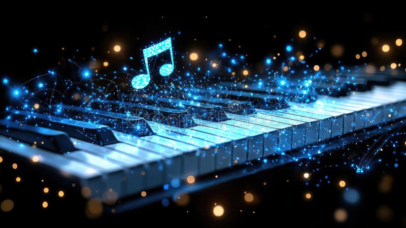 Glowing Musical Notes and Sparkling Piano Keys Stock Photo - Image of ...