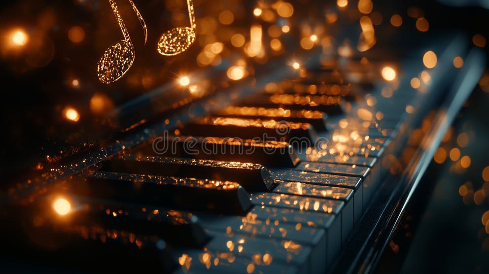 Glowing Musical Notes and Sparkling Piano Keys Stock Photo - Image of ...