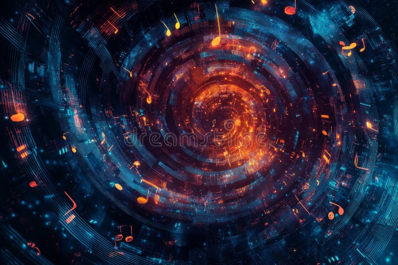 Glowing Musical Notes Spiral Inwards, Creating a Mesmerizing Vortex of ...