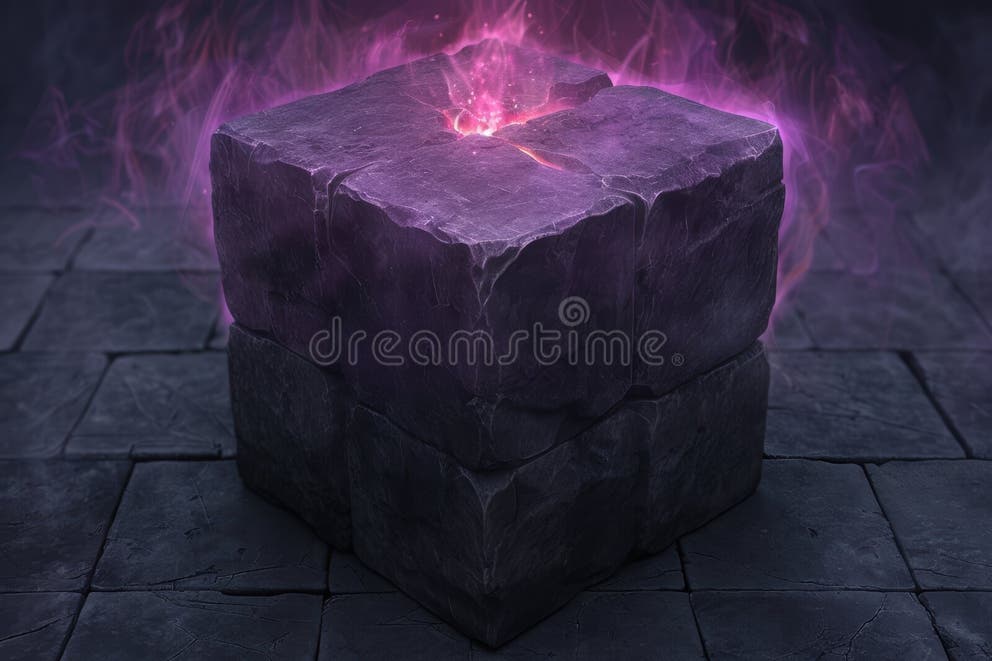 Glowing Mystical Cube on Dark Stone Floor Stock Illustration ...