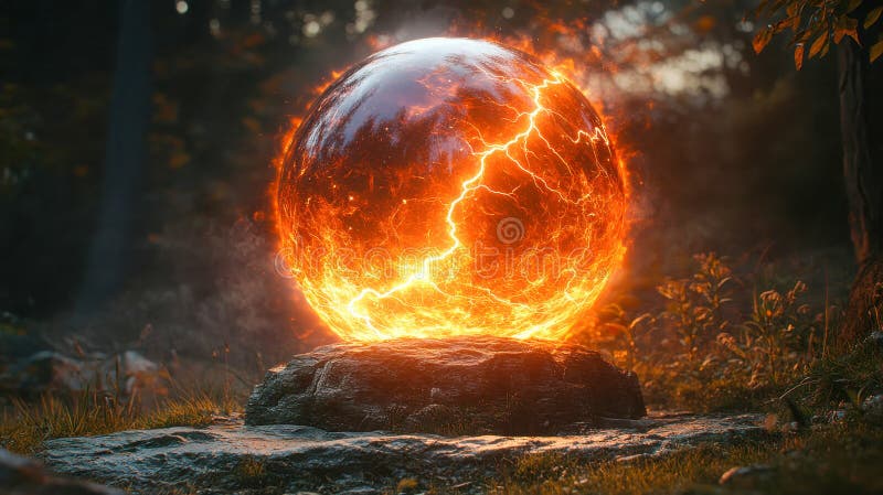 A Glowing Mystical Orb with Lightning Effects Resting in an Ancient ...